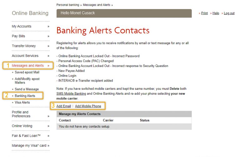How do I set up banking and enviro™ Visa* alerts? - Learning Hub
