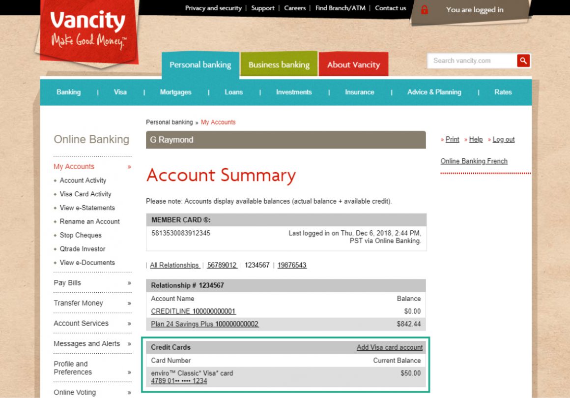 How do I access my enviro Visa account through online banking and the ...