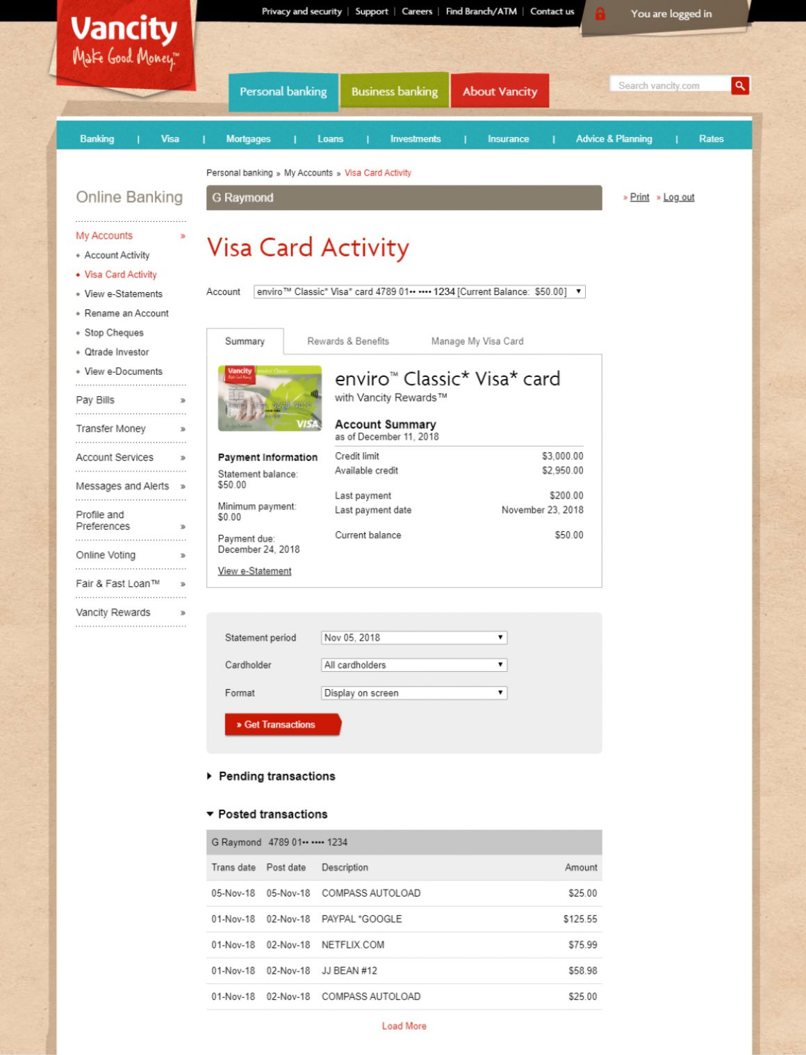 How do I access my enviro Visa account through online banking and the ...