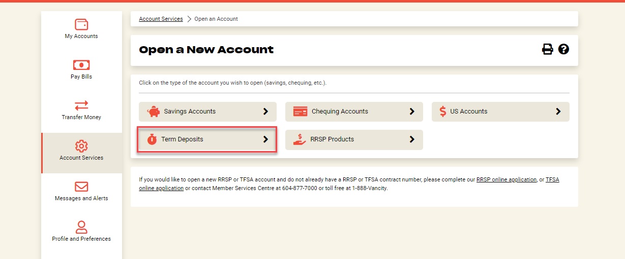 How do I add an additional account in online banking? i.e. term deposit ...